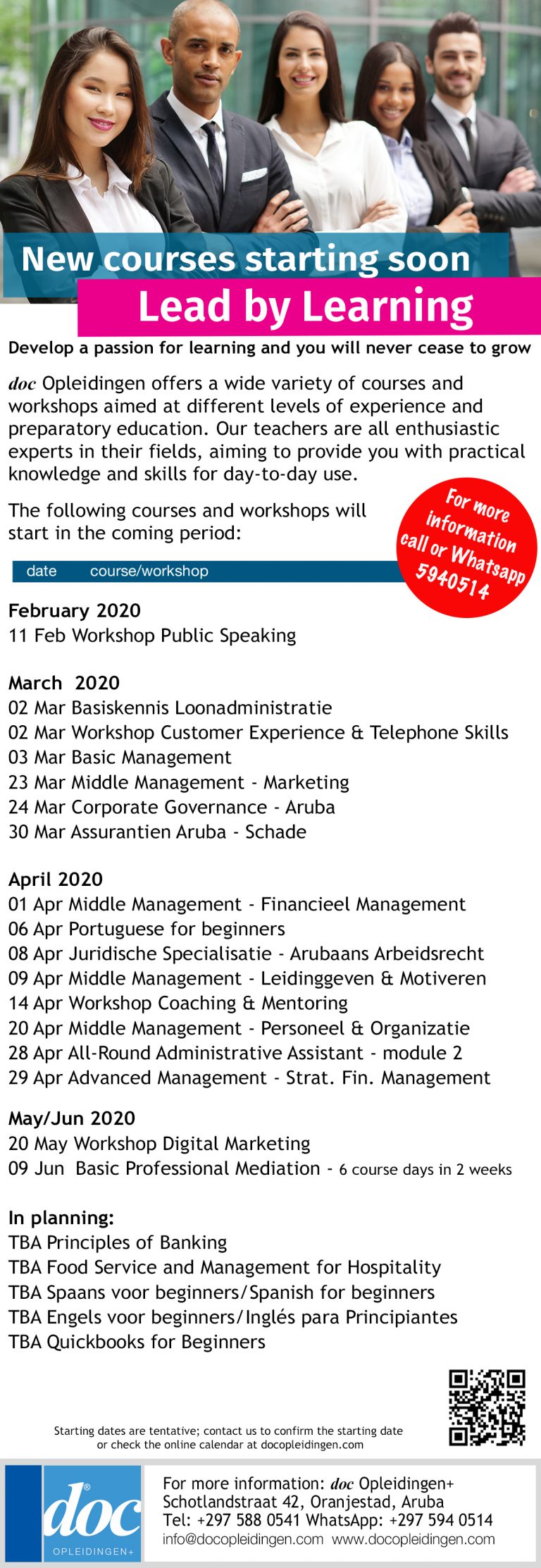 Upcoming courses at a glance | Doc Opleidingen & Trainingen Aruba